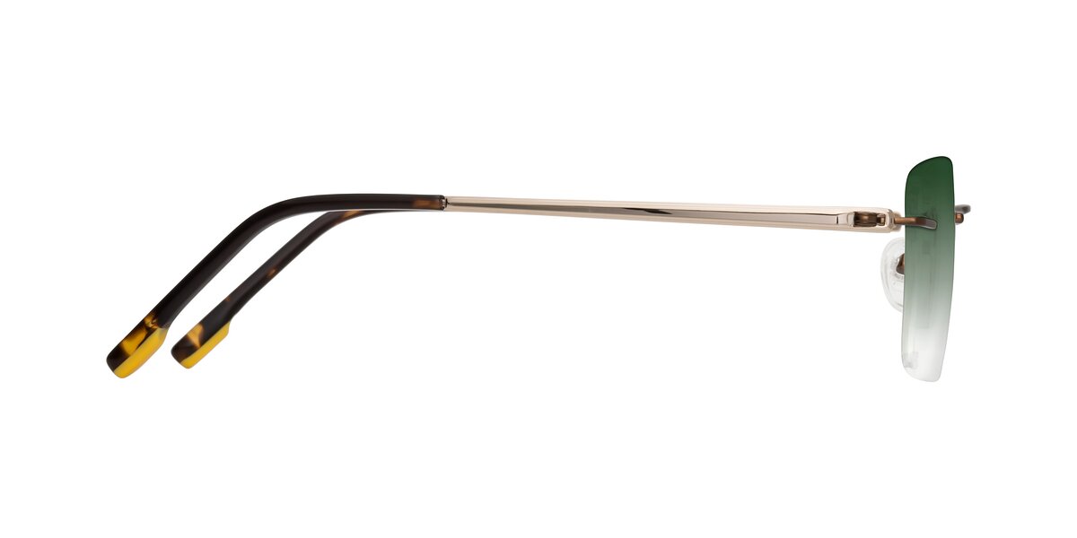 Brown/Gold Classic Rectangle Rimless Gradient Sunglasses with Green ...