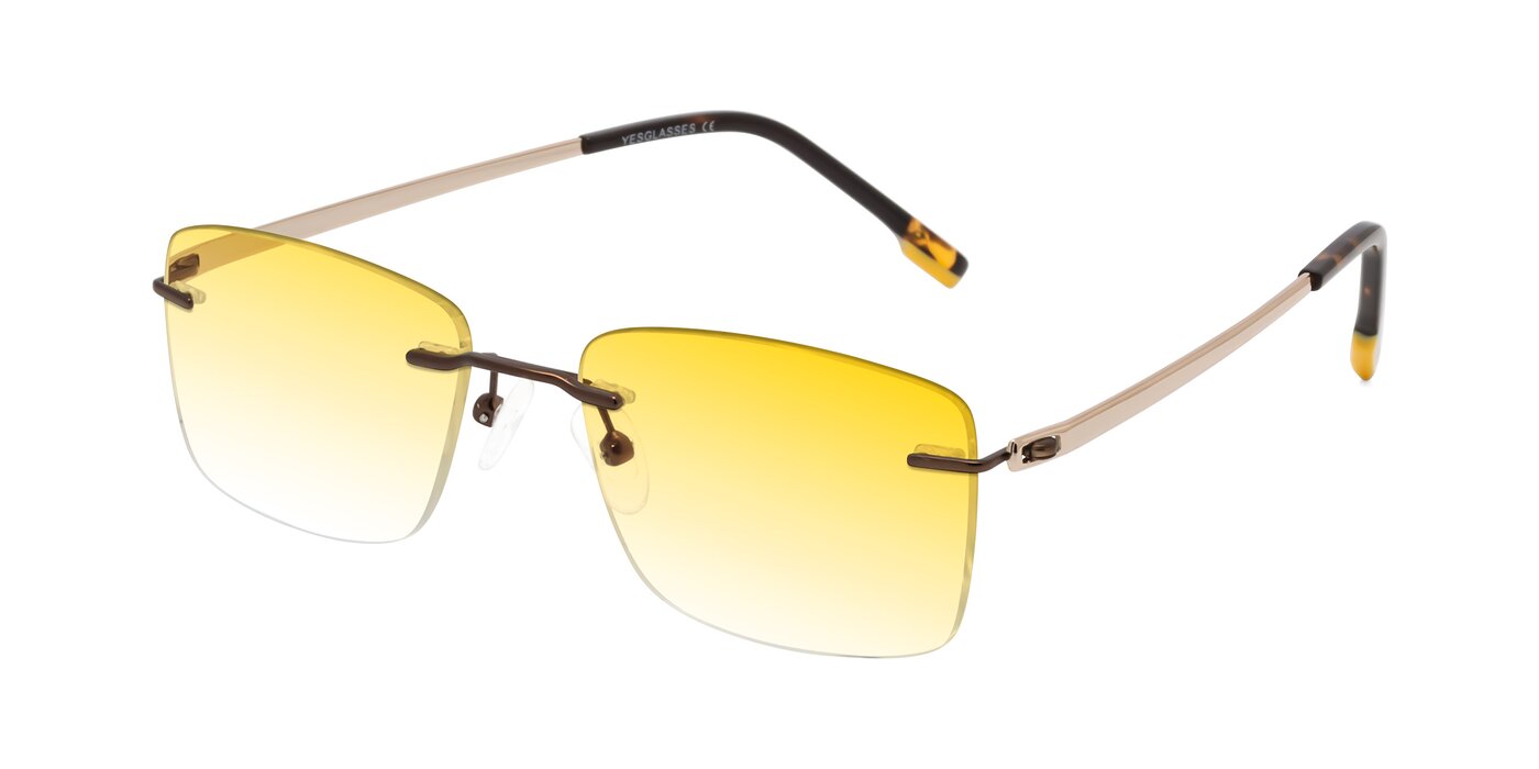 Brown/Gold Classic Rectangle Rimless Gradient Sunglasses with Yellow ...