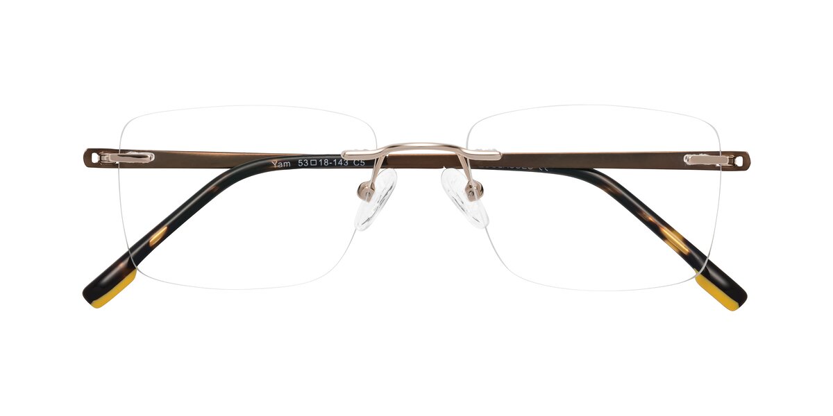 Gold/Brown Classic Rectangle Rimless Eyeglasses - Yam