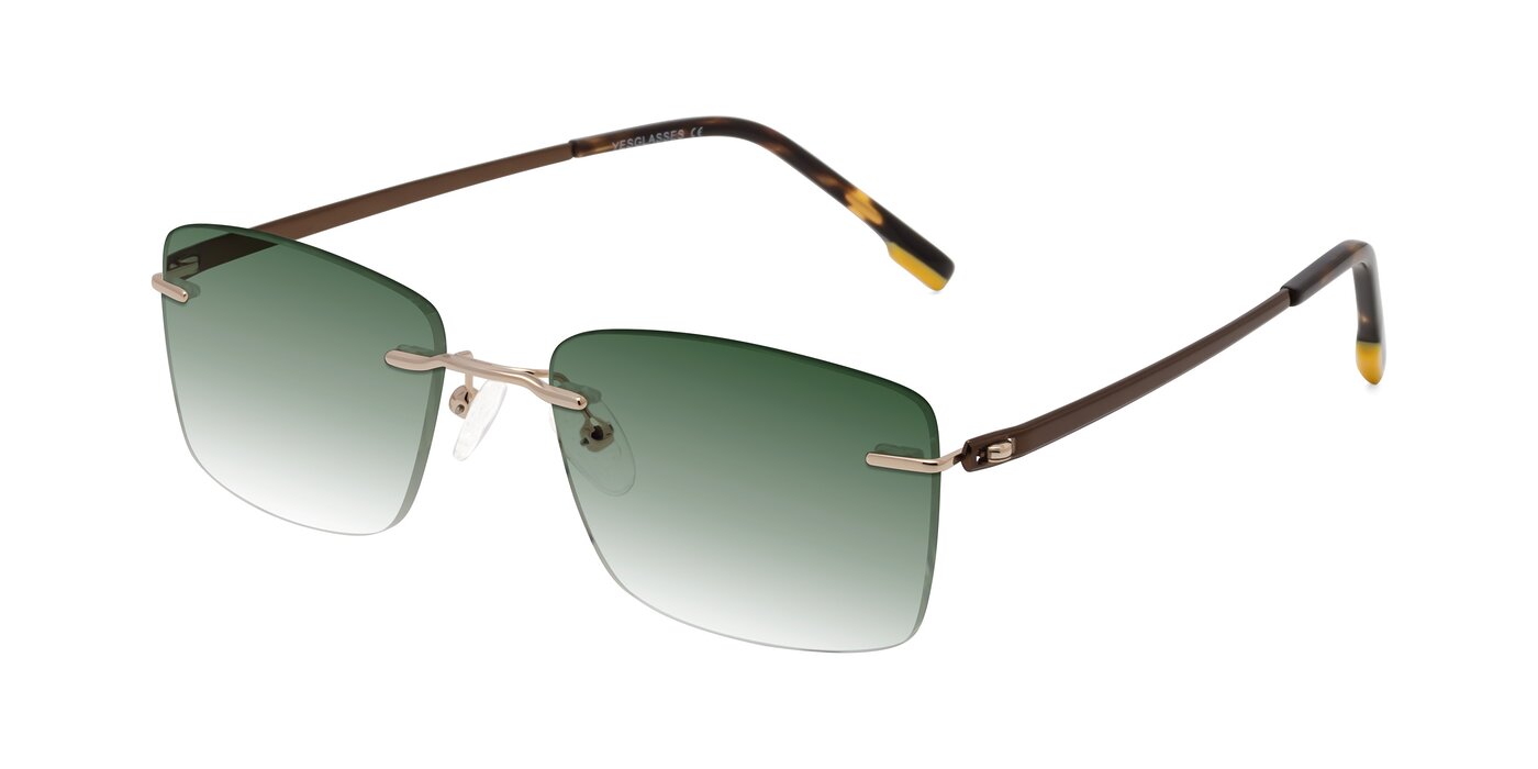 Gold/Brown Classic Rectangle Rimless Gradient Sunglasses with Green ...