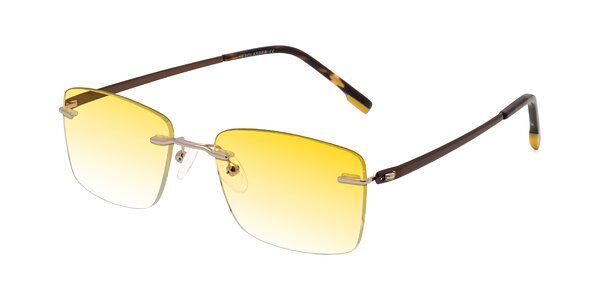 Gold/Brown Classic Rectangle Rimless Gradient Sunglasses with Yellow ...