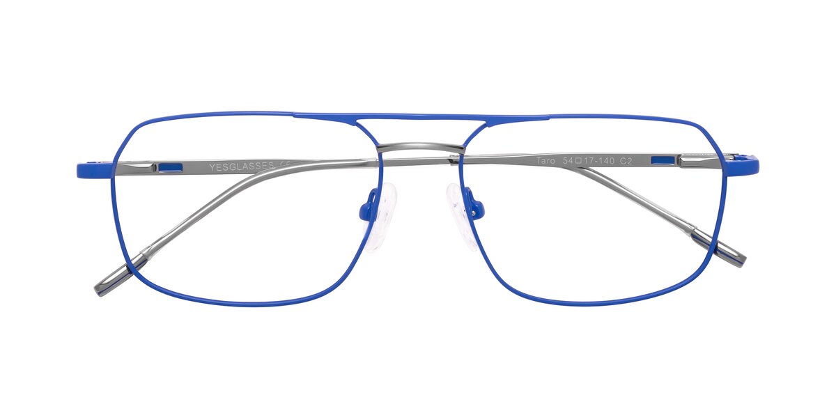 Sapphire Blue Double Bridge Metal Rectangle Blue Light Glasses - Taro