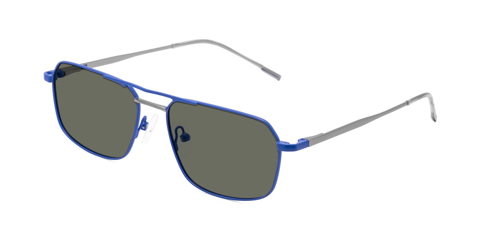 Sapphire Blue Double Bridge Metal Rectangle Polarized Sunglasses with ...