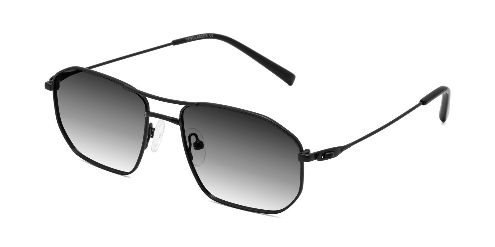 Black Double Bridge Metal Geometric Gradient Sunglasses with Gray ...