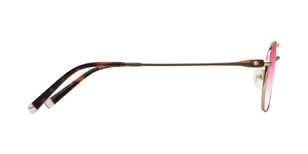 Gold/Brown Double Bridge Metal Geometric Gradient Sunglasses with Pink ...