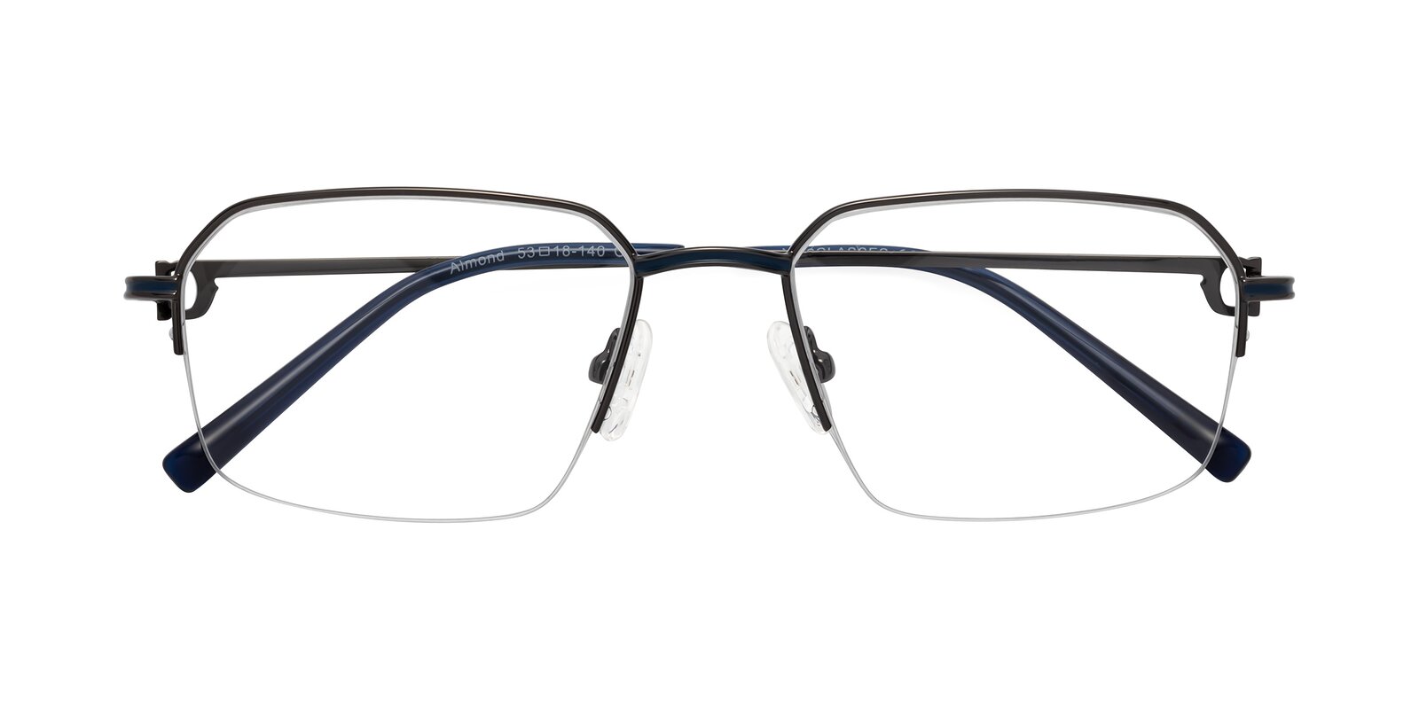 Gunmetal Hipster Metal Semi-Rimless Eyeglasses - Almond