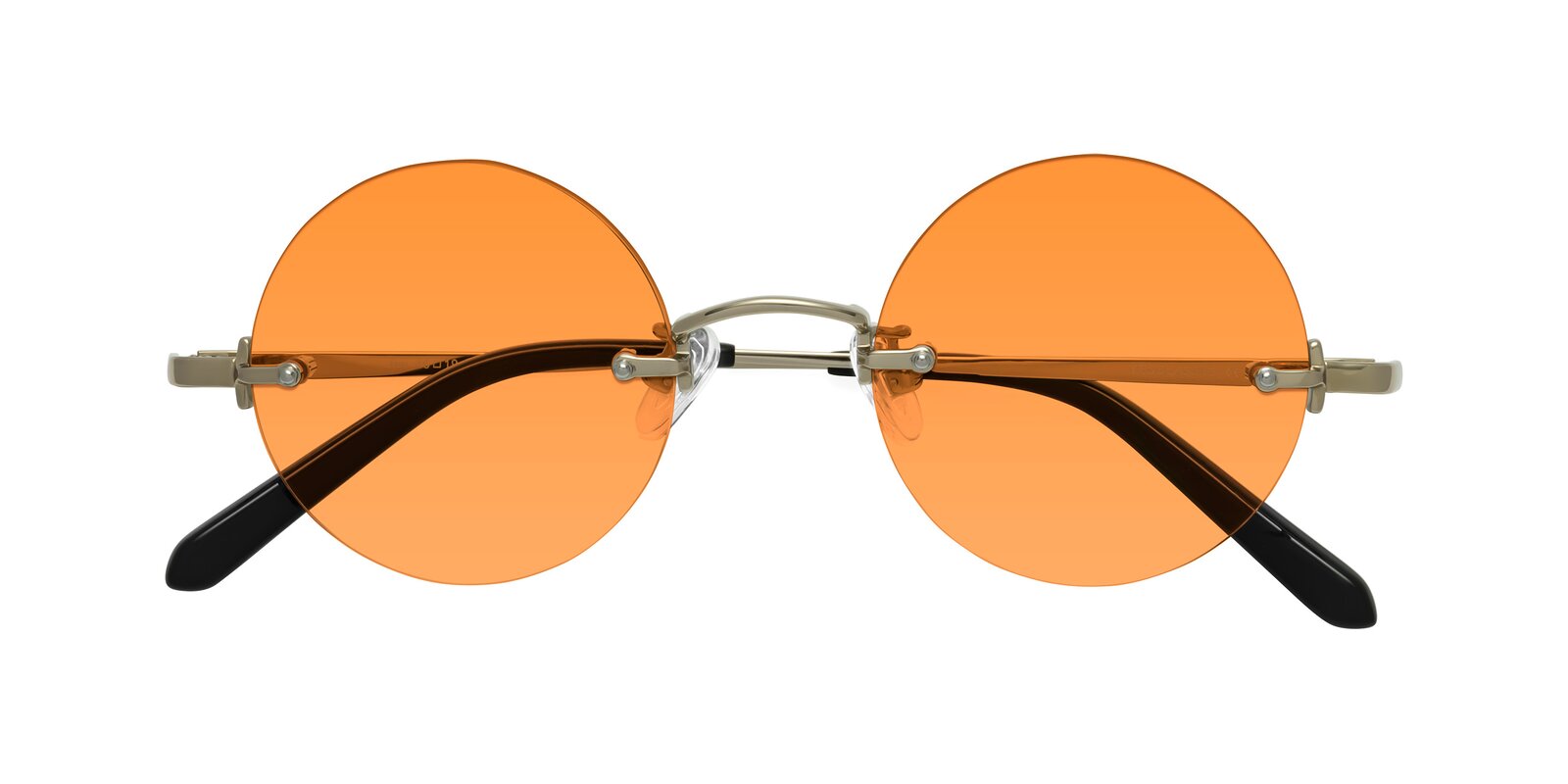 Gold Retro-Vintage Round Rimless Tinted Sunglasses with Orange Sunwear ...