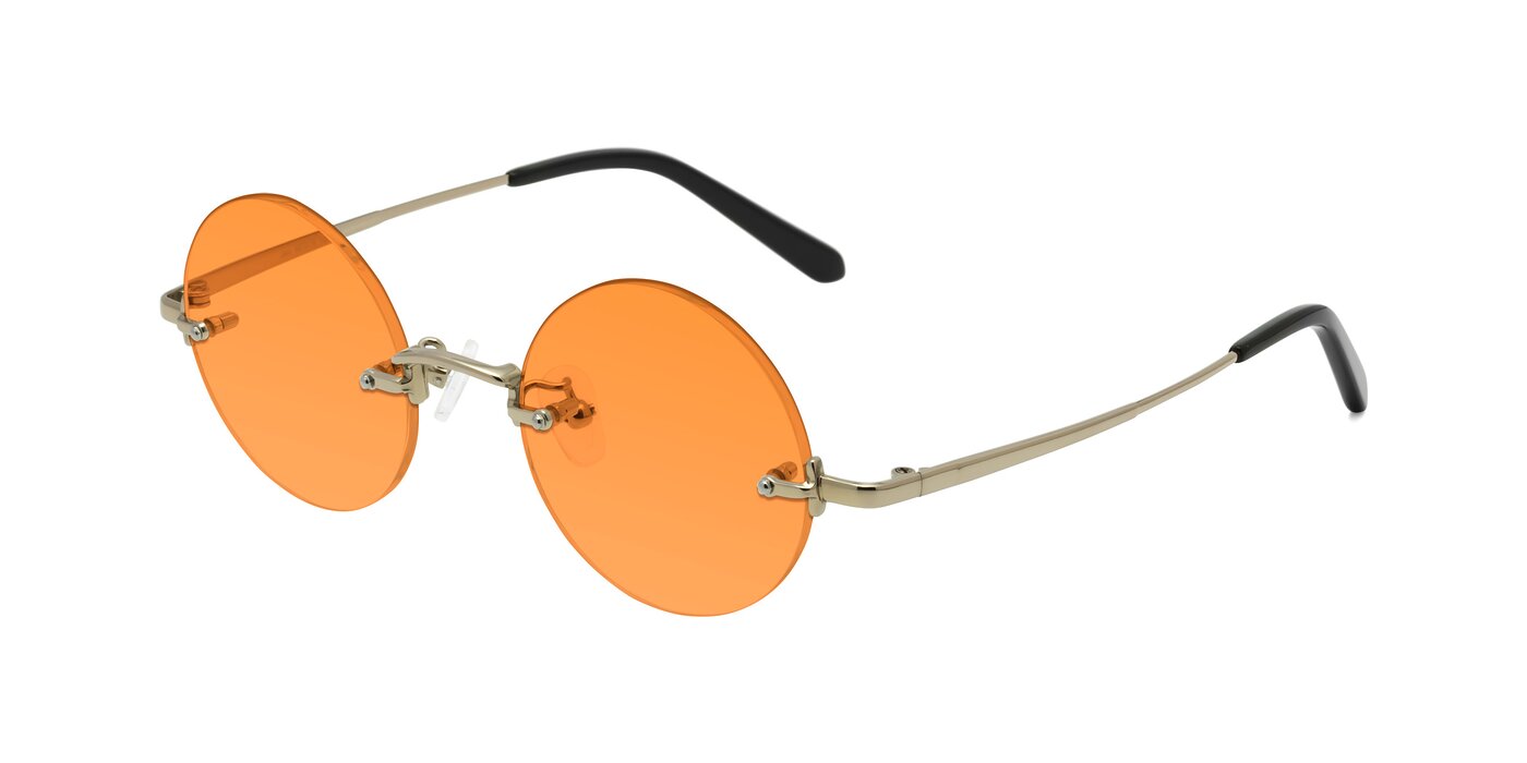 Gold Retro-Vintage Round Rimless Tinted Sunglasses with Orange Sunwear ...
