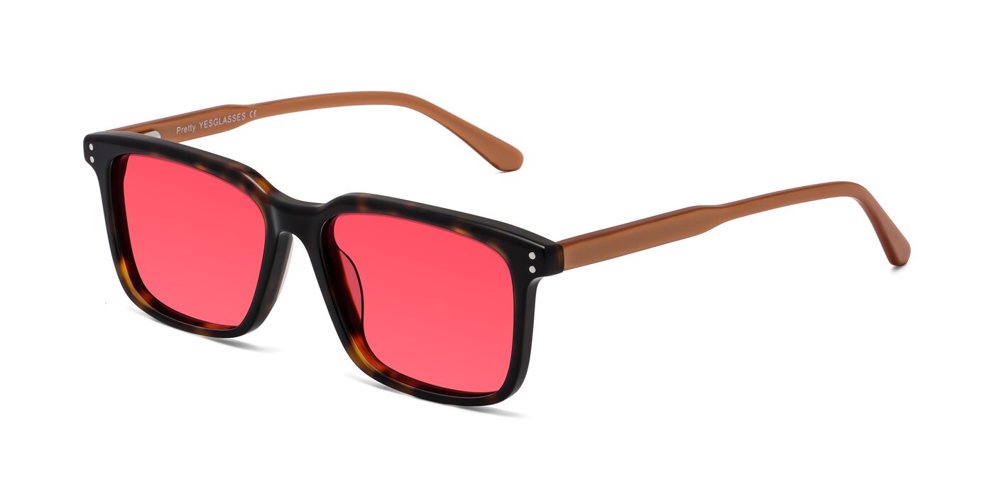 Tortoise/Caramel Classic Acetate Rectangle Tinted Sunglasses with Red ...