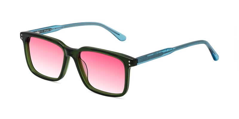 Jade Green Classic Acetate Rectangle Gradient Sunglasses with Pink ...
