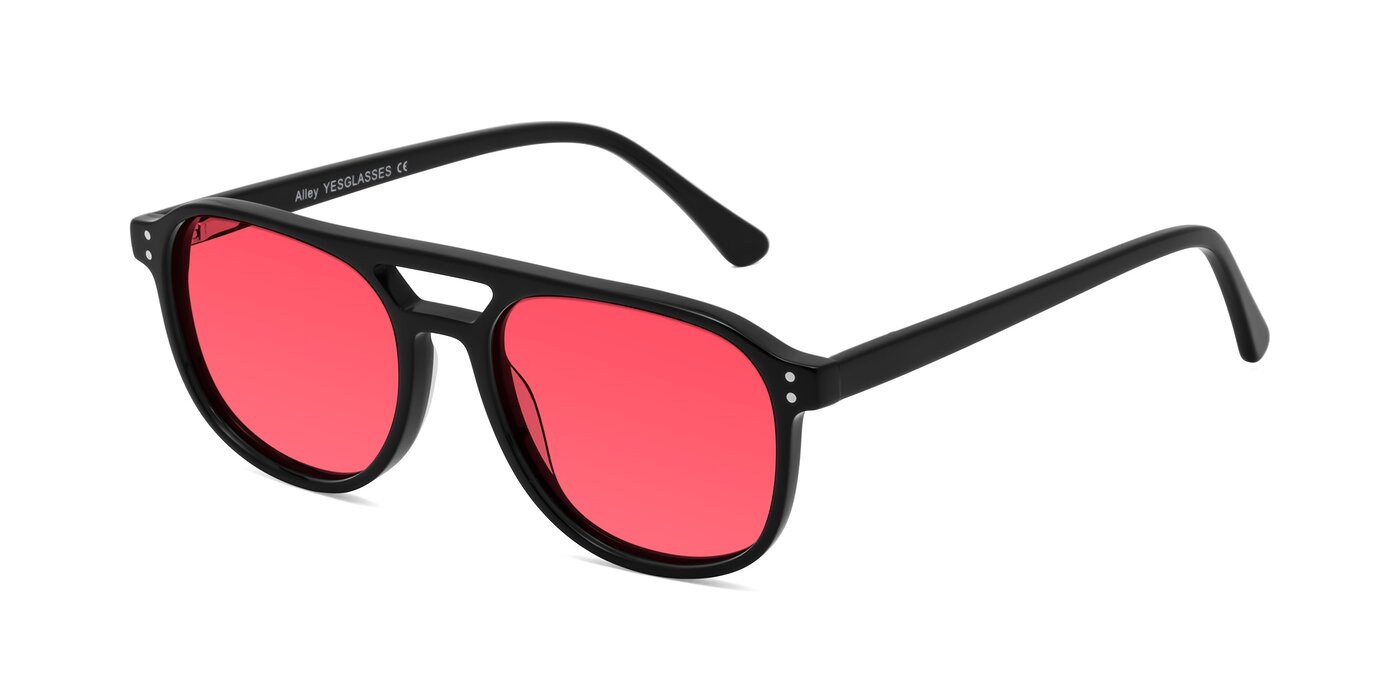 Black Double Bridge Hipster Acetate Tinted Sunglasses with Red Sunwear ...