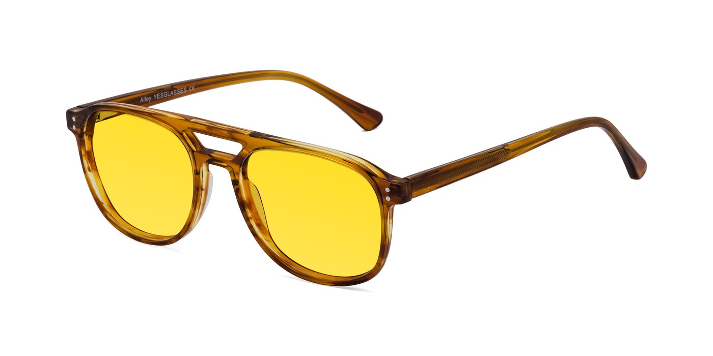 Amber striped Double Bridge Hipster Acetate Tinted Sunglasses with ...