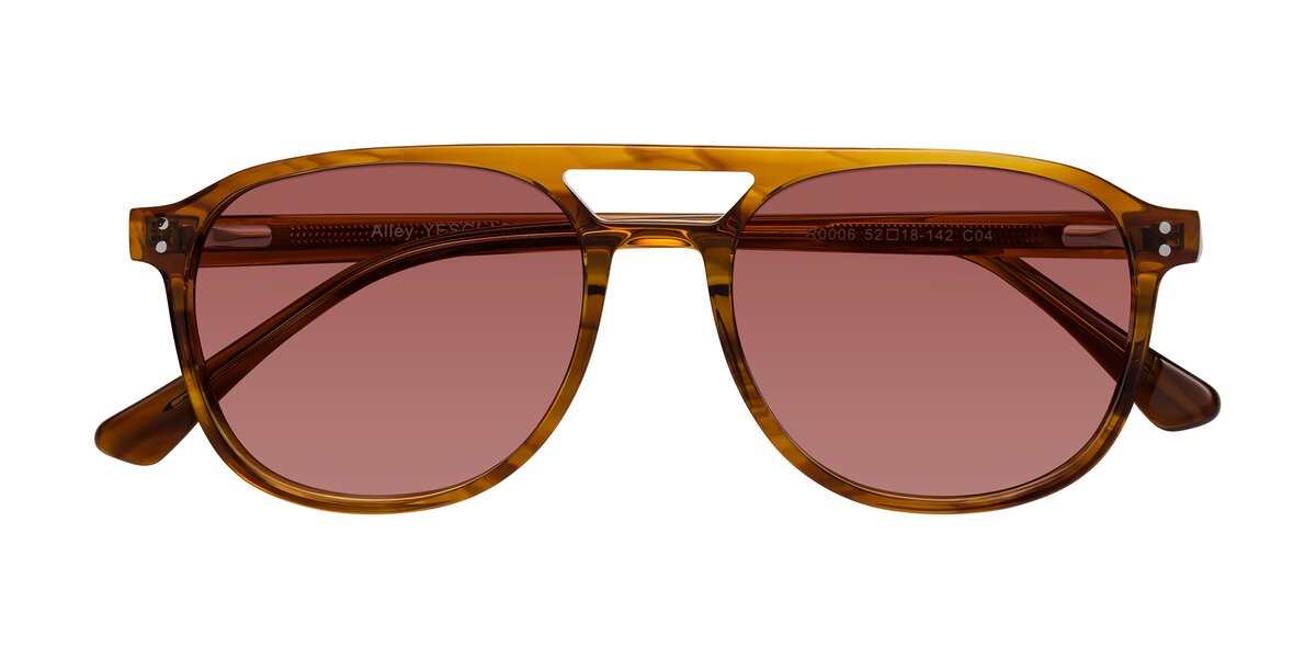Amber striped Double Bridge Hipster Acetate Tinted Sunglasses with ...