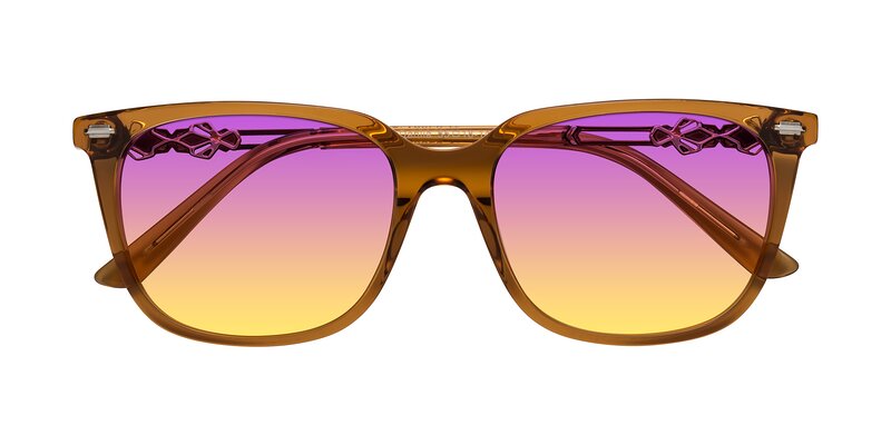 Maple Syrup Hipster Acetate Trapezoid Gradient Sunglasses with Purple ...