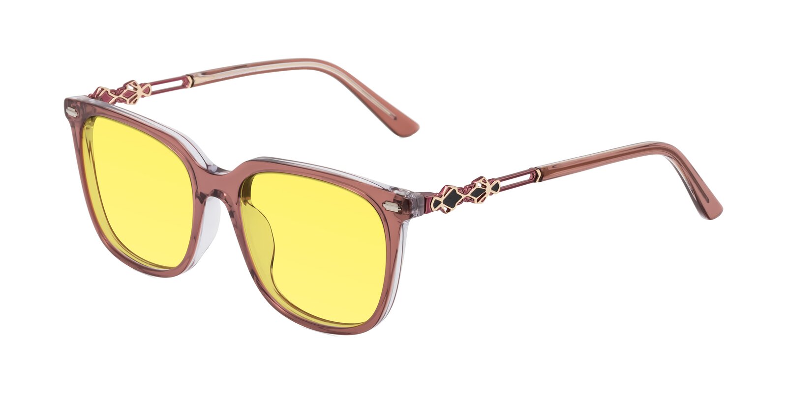 Mauve Taupe Hipster Acetate Trapezoid Tinted Sunglasses with Medium ...