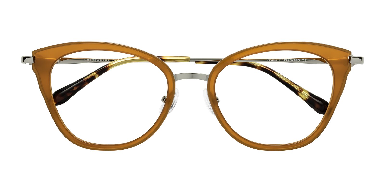Caramel Hipster Metal Bridge Cat-Eye Eyeglasses - Zinnia