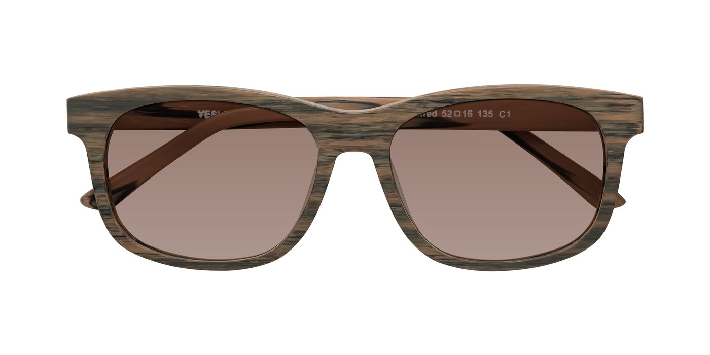 Burnt Tan Woodgrain Narrow Acetate Rectangle Tinted Sunglasses with ...