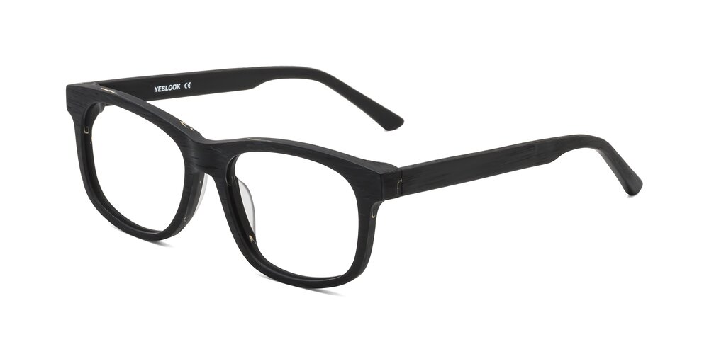 Black Woodgrain Narrow Acetate Rectangle Eyeglasses - Alfred