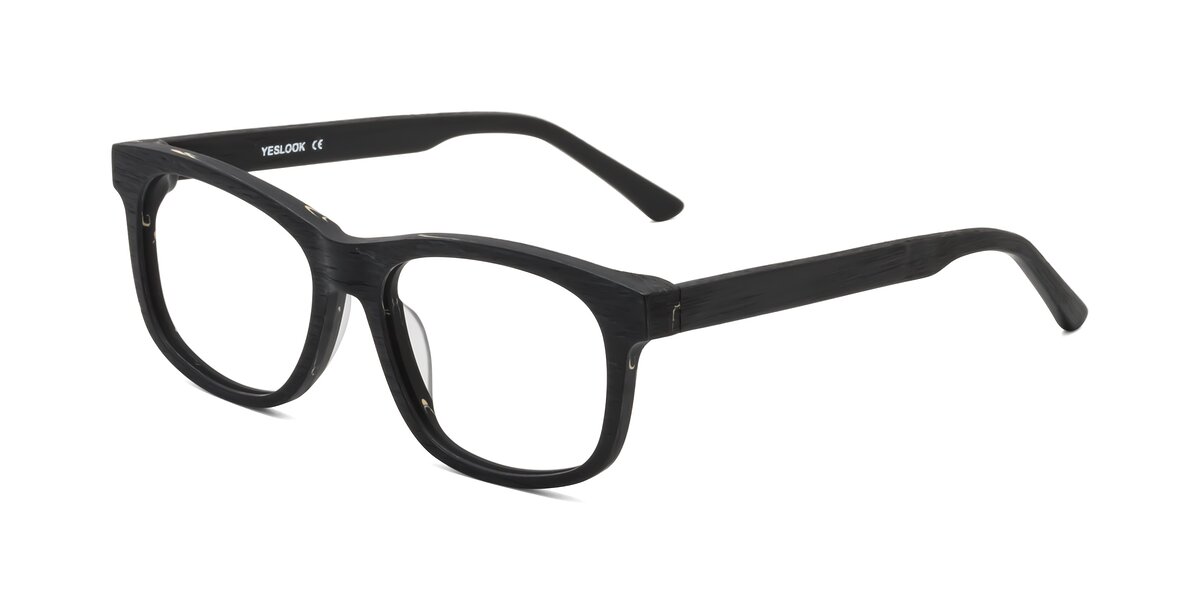 Black Woodgrain Narrow Acetate Rectangle Eyeglasses - Alfred