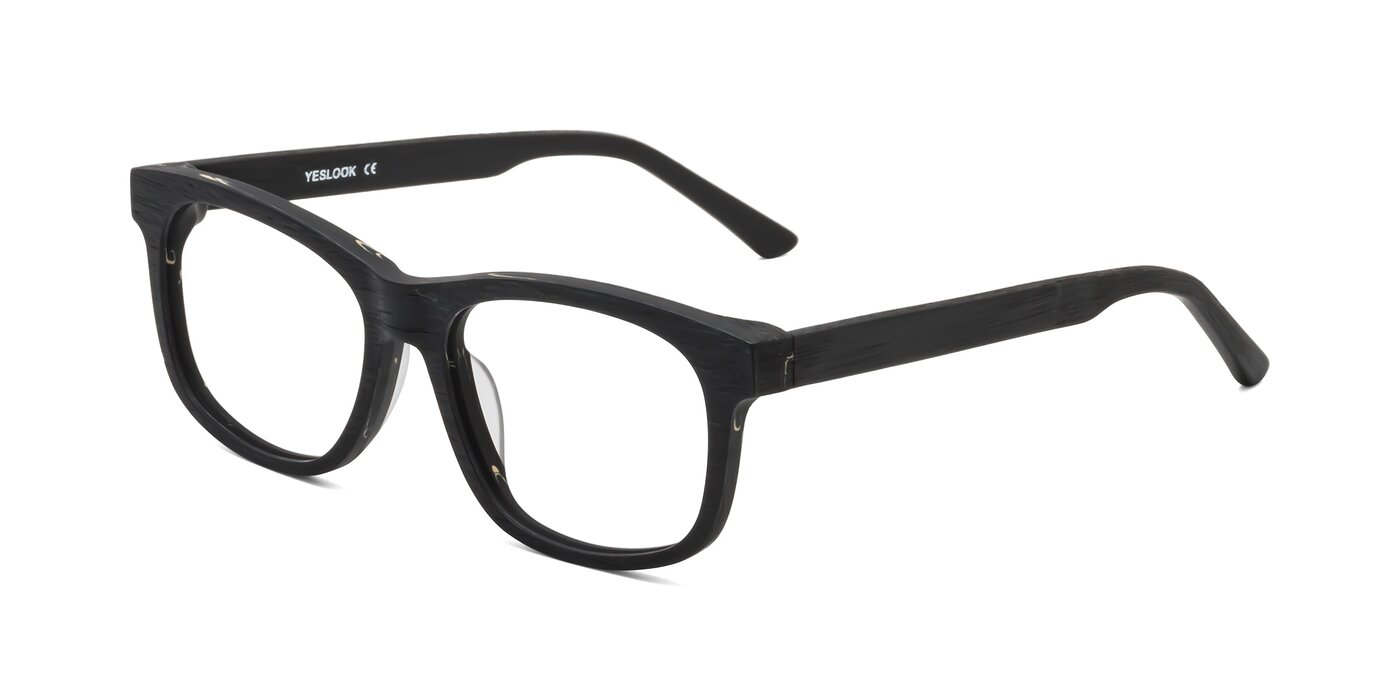 Black Woodgrain Narrow Acetate Rectangle Eyeglasses - Alfred