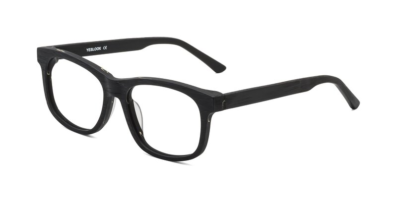 Black Woodgrain Narrow Acetate Rectangle Eyeglasses - Alfred