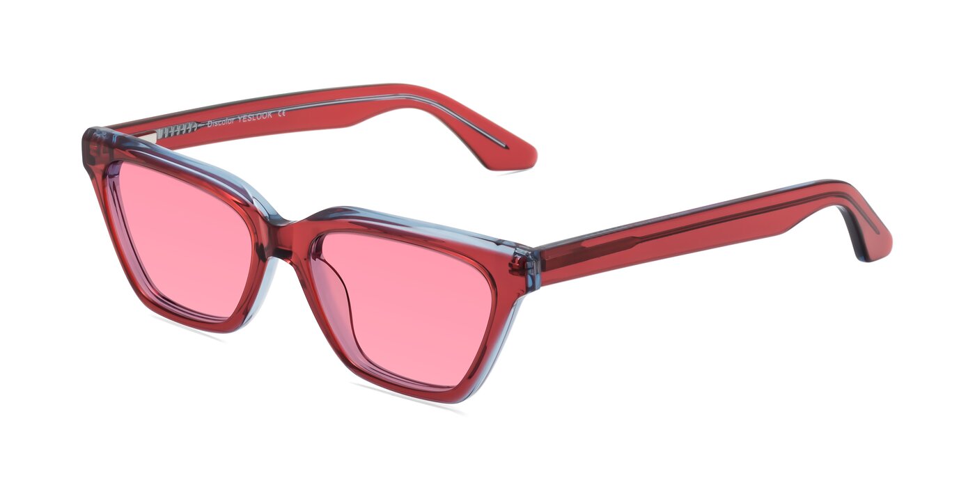 Red/Light Blue Geek-Chic Acetate Geometric Tinted Sunglasses with Pink ...
