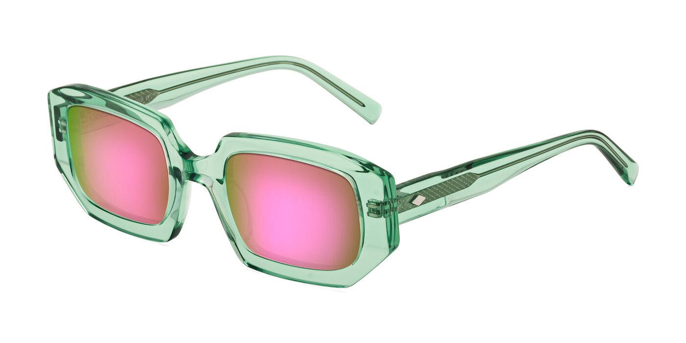 Transparent Green Thick Hipster Rectangle Mirrored Sunglasses with Pink ...
