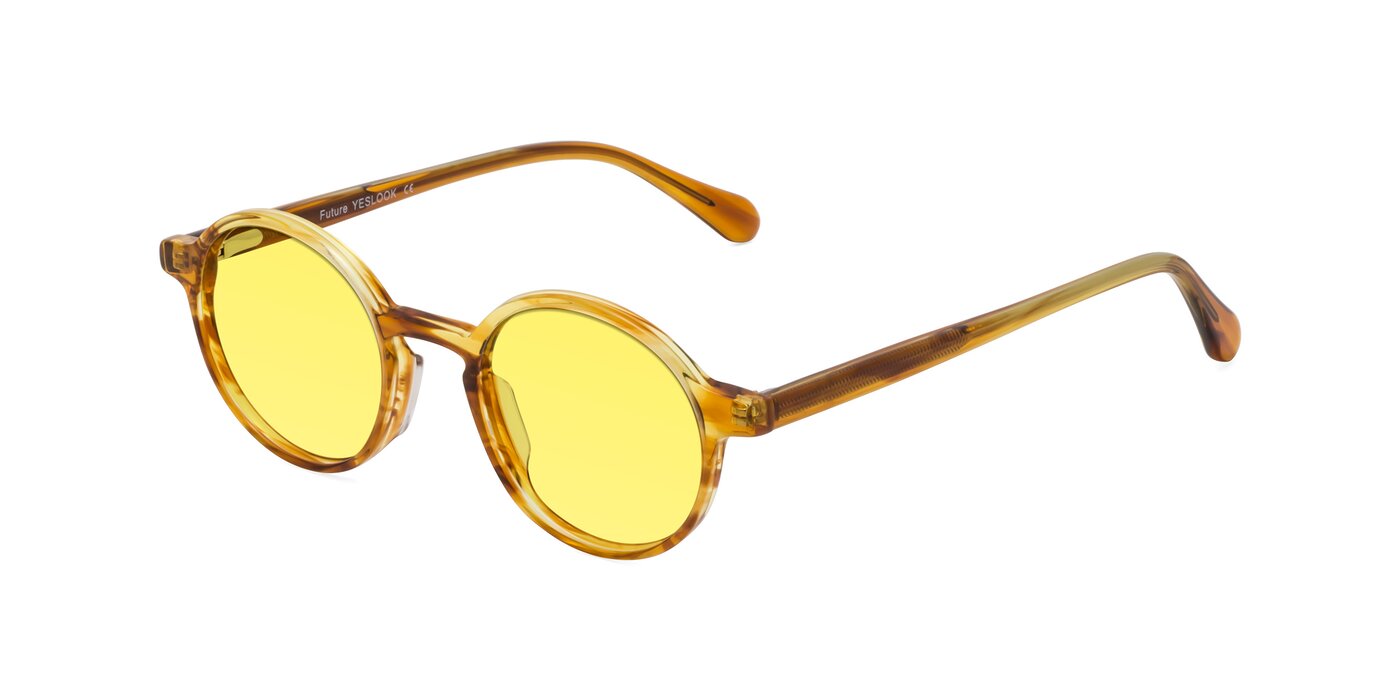 Amber Striped Retro-Vintage Keyhole Bridge Round Tinted Sunglasses with ...