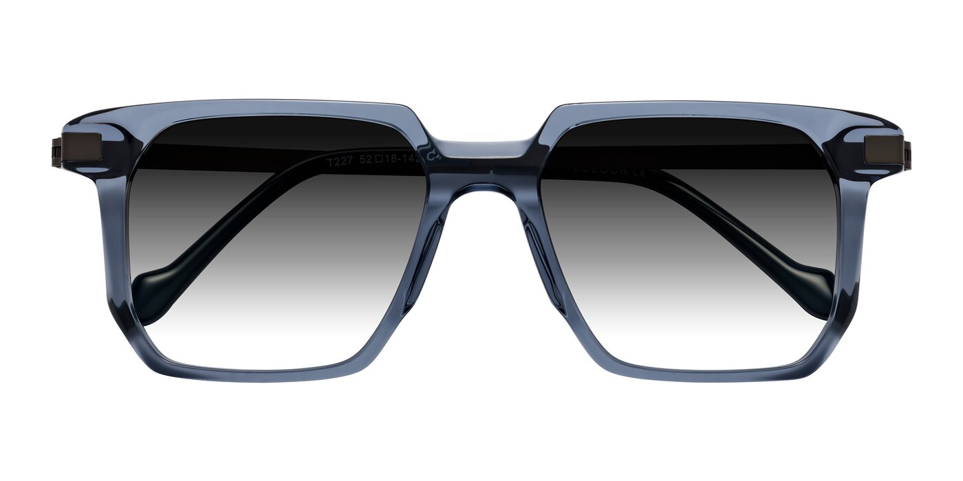Transparent Blue Mixed Lightweight Square Gradient Sunglasses with Gray ...