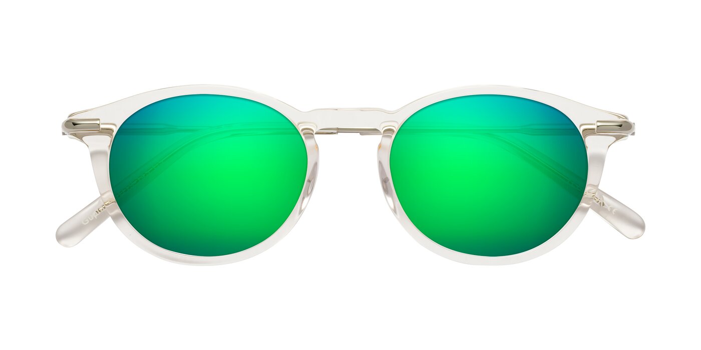 Clear Mixed Classic Round Mirrored Sunglasses with Green Sunwear Lenses ...