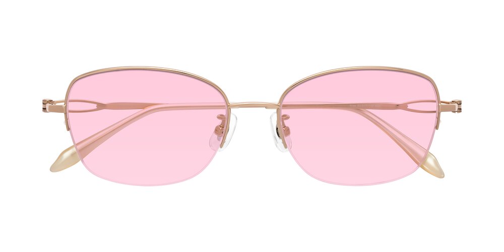 Gold Titanium Oval Semi-Rimless Tinted Sunglasses with Light Pink ...