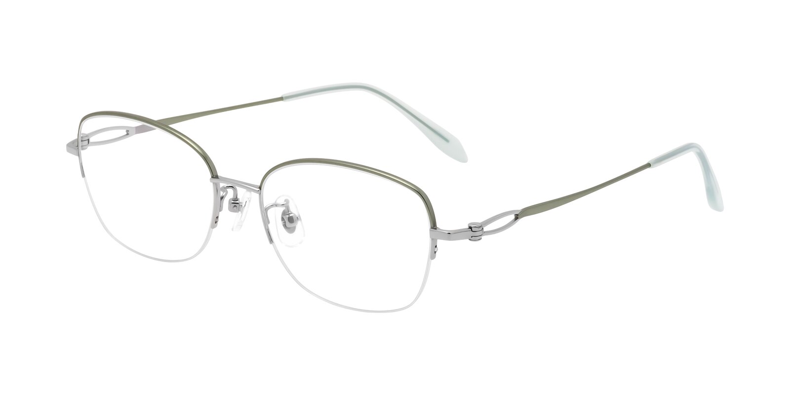 Light Green Titanium Oval Semi-Rimless Blue Light Glasses - Hiso