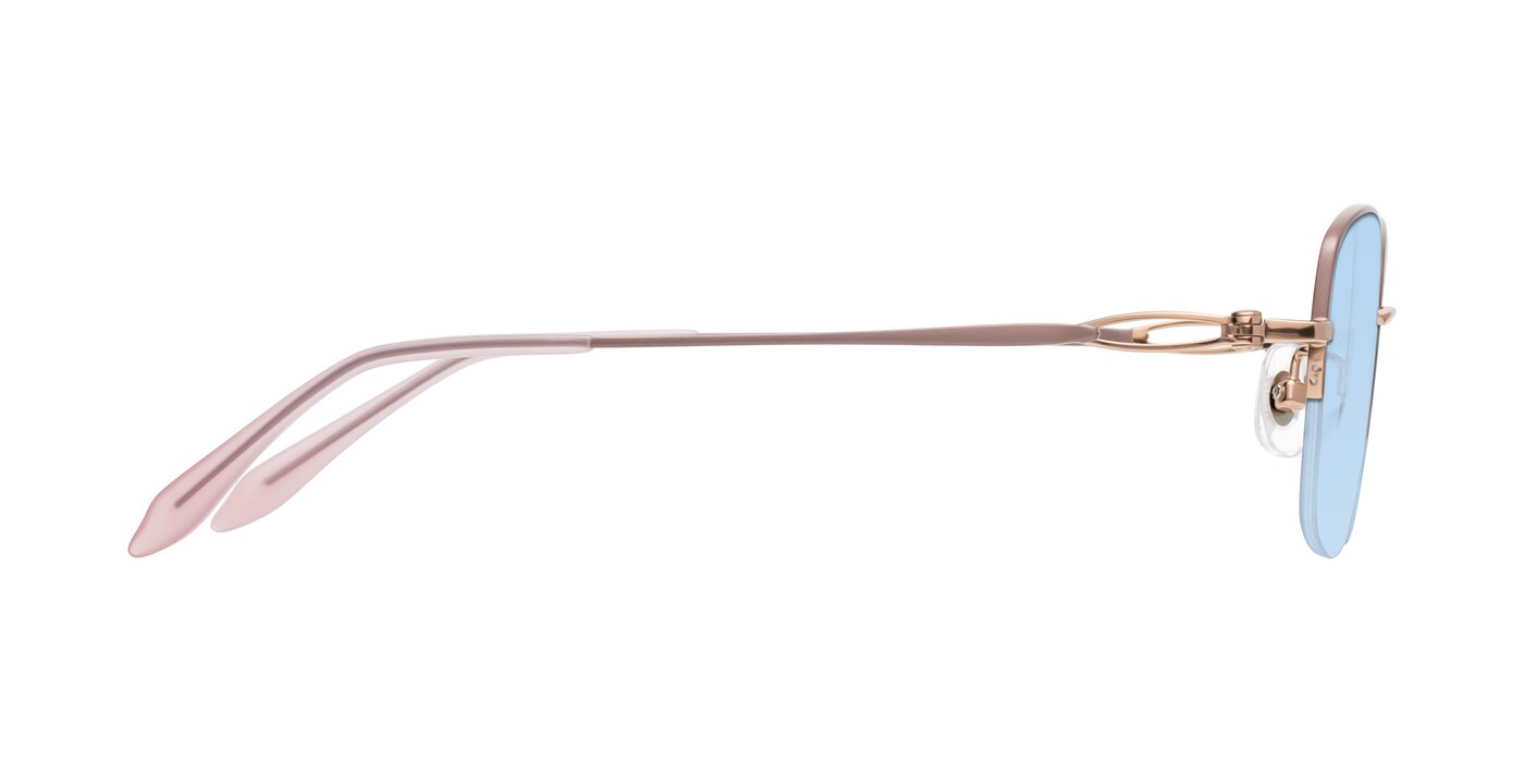 Dusty Rose Titanium Oval Semi-Rimless Tinted Sunglasses with Light Blue ...