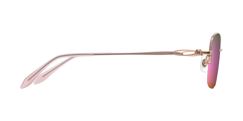 Dusty Rose Titanium Oval Semi-Rimless Mirrored Sunglasses with Pink ...