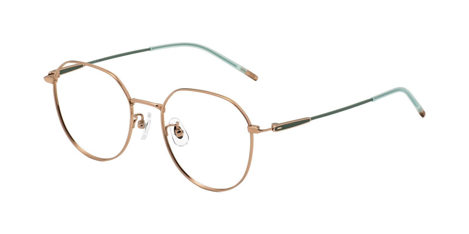 Rose Gold/Teal Titanium Round Geometric Reading Glasses - Latiff