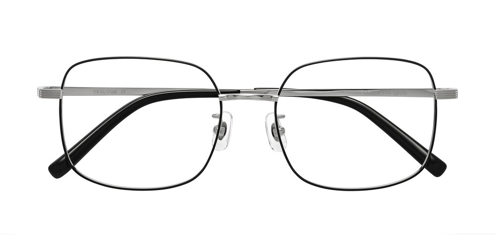 Black/Silver Lightweight Titanium Square Blue Light Glasses - Newman