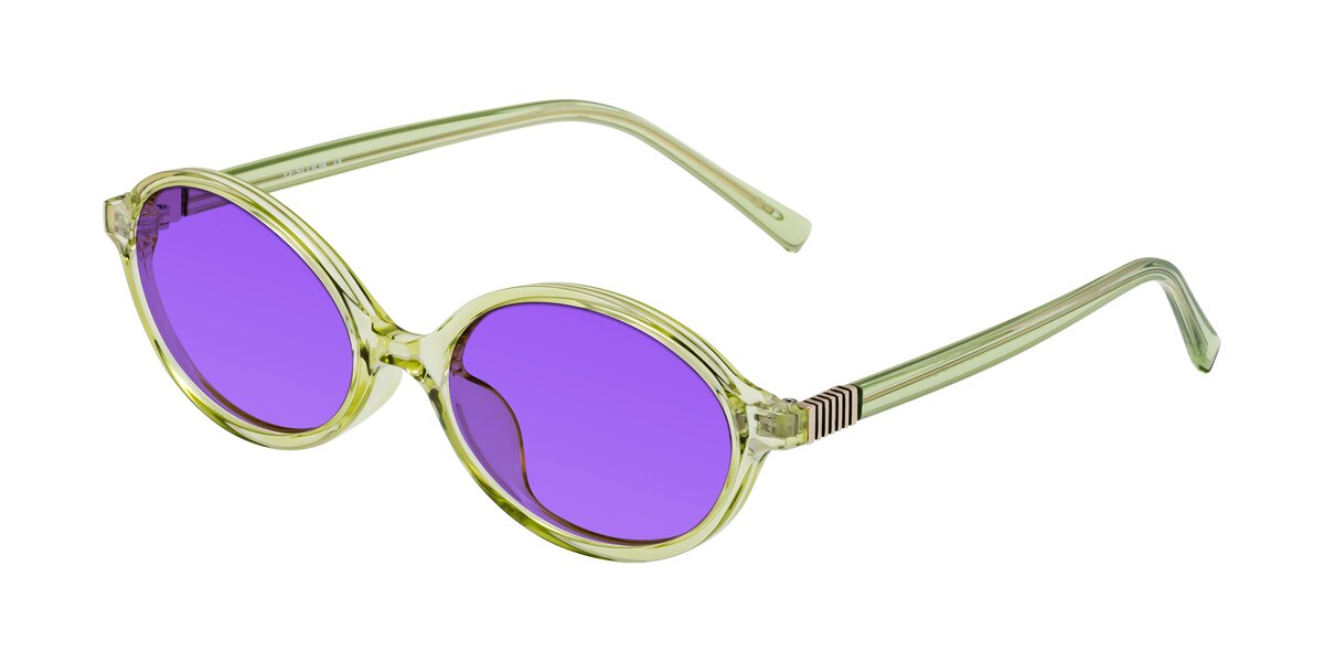 Transparent Green Hipster TR90 Oval Tinted Sunglasses with Purple ...