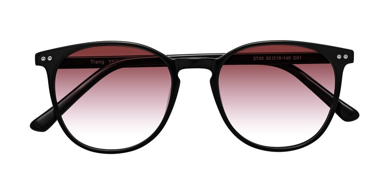 Black Lightweight Round Rimless Gradient Sunglasses with Wine Sunwear ...