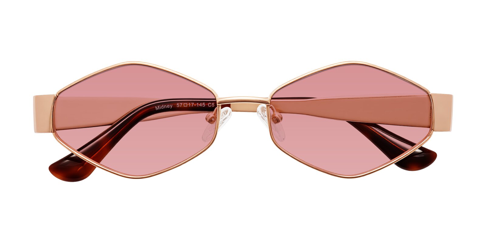 Rose Gold Designer Metal Geometric Tinted Sunglasses with Medium Garnet ...