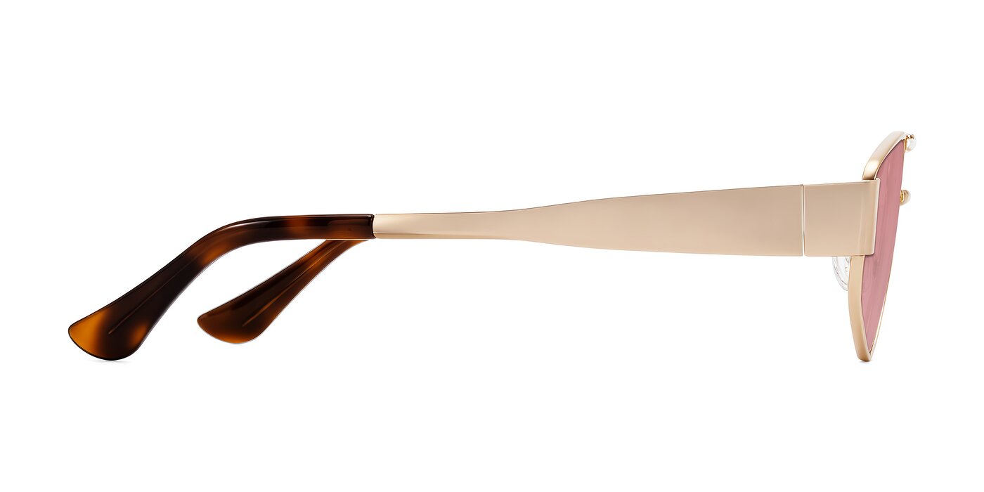 Rose Gold Designer Metal Geometric Tinted Sunglasses with Medium Garnet ...