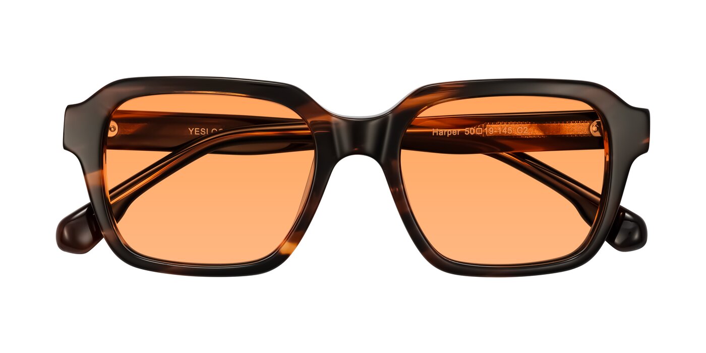 Brown Striped Narrow Classic Square Tinted Sunglasses with Medium ...