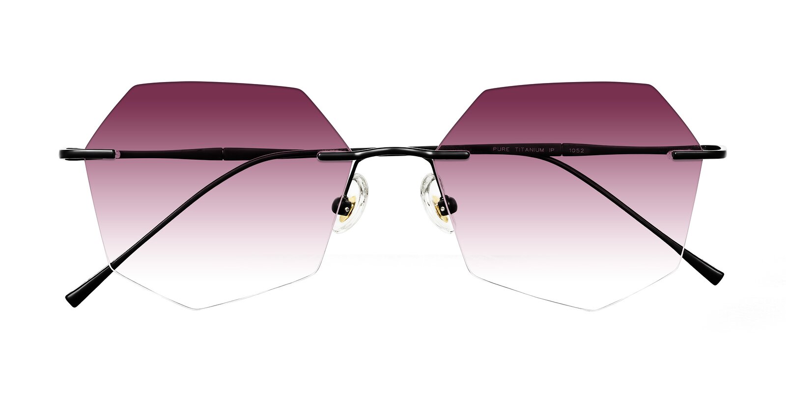 Matte Black Titanium Geometric Rimless Gradient Sunglasses with Wine ...