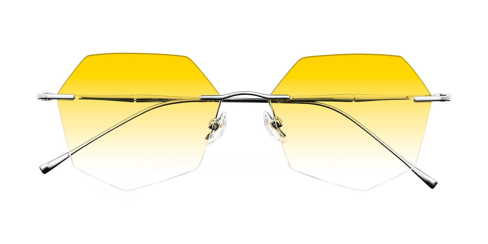 Silver Titanium Geometric Rimless Gradient Sunglasses with Yellow ...