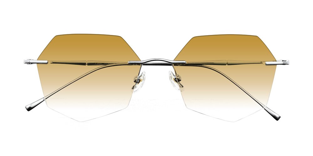 Silver Titanium Geometric Rimless Gradient Sunglasses with Champagne ...