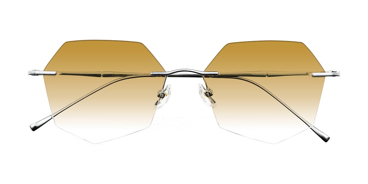 Silver Titanium Geometric Rimless Gradient Sunglasses with Champagne ...