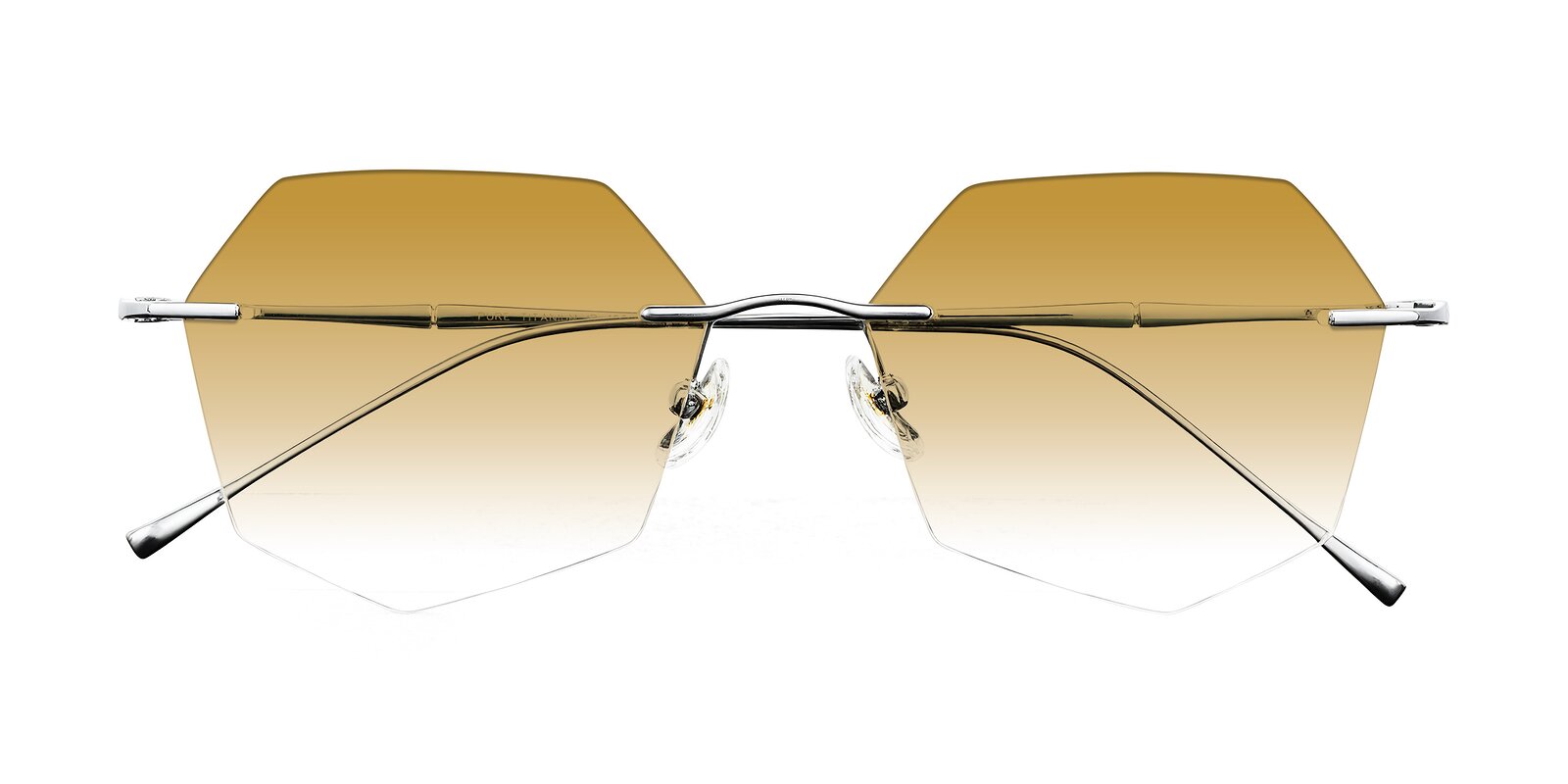 Silver Titanium Geometric Rimless Gradient Sunglasses with Champagne ...