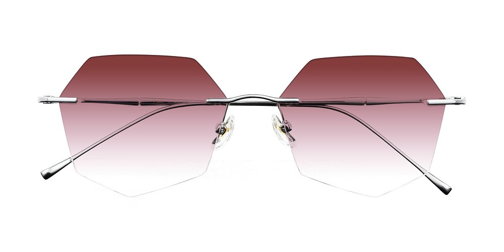 Silver Titanium Geometric Rimless Gradient Sunglasses with Garnet ...