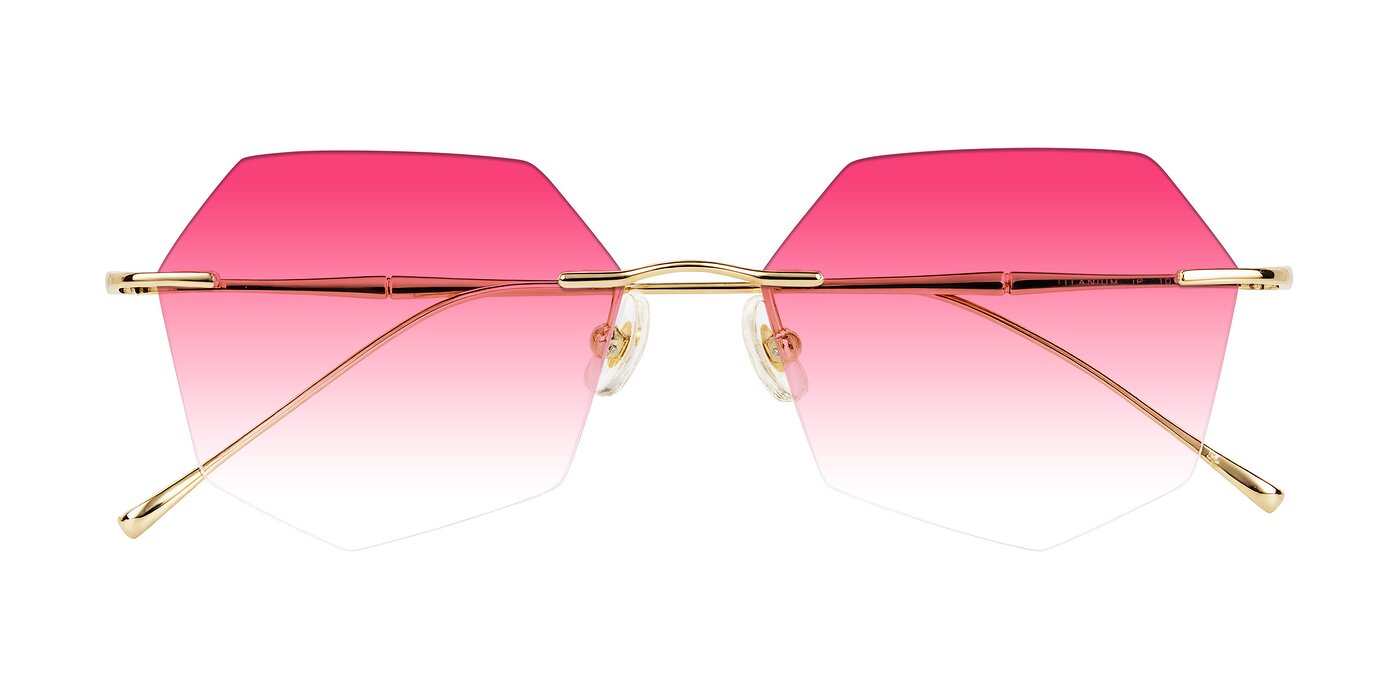 Gold Titanium Geometric Rimless Gradient Sunglasses with Pink Sunwear ...