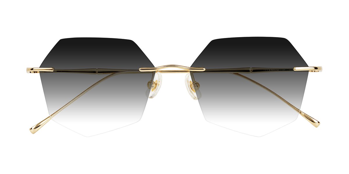 Gold Titanium Geometric Rimless Gradient Sunglasses with Gray Sunwear ...