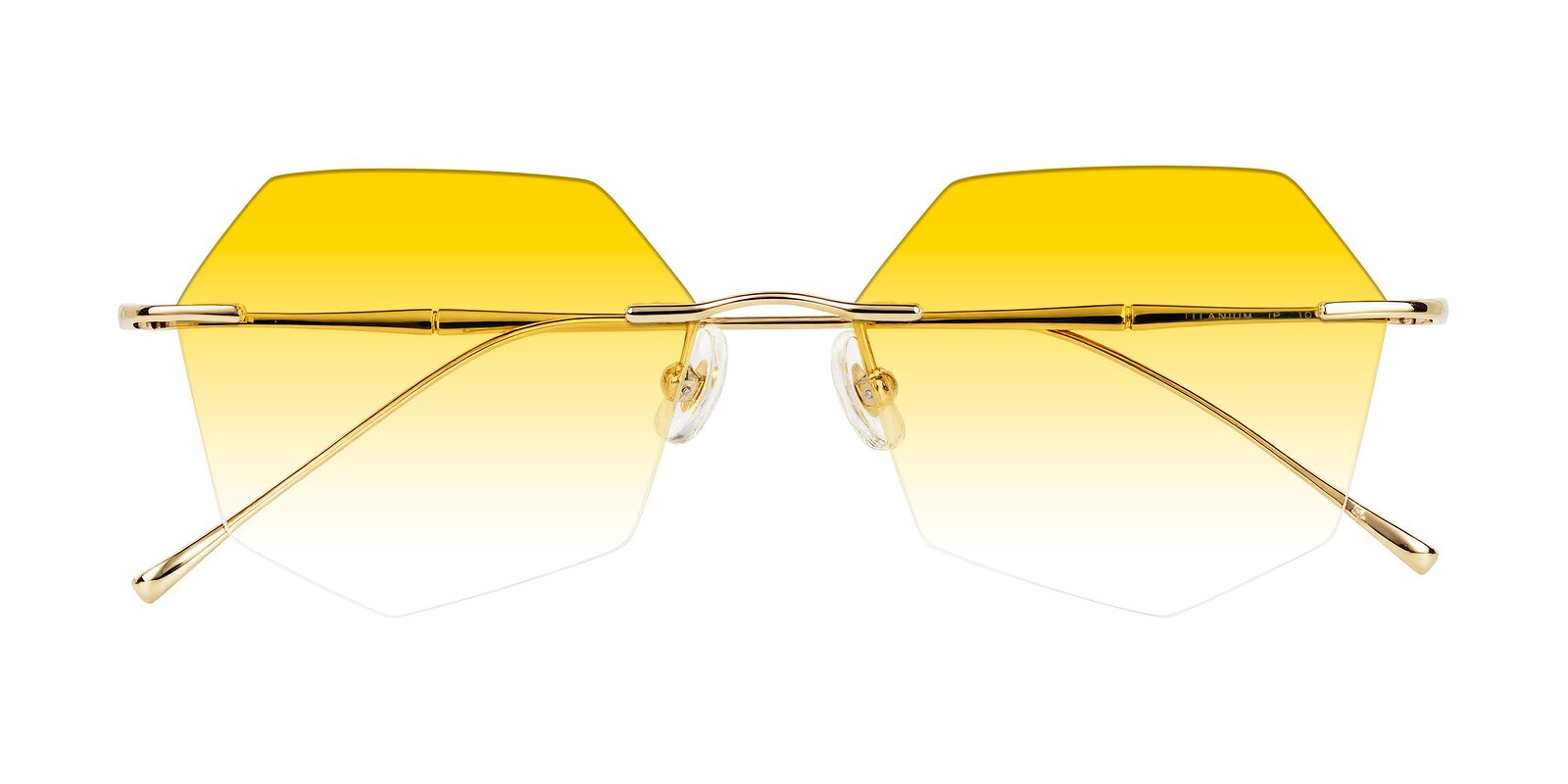 Gold Titanium Geometric Rimless Gradient Sunglasses with Yellow Sunwear ...